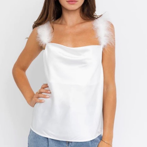 Blu Spero | Shirts | Leslie Collection White Feather Cami | Poshmark